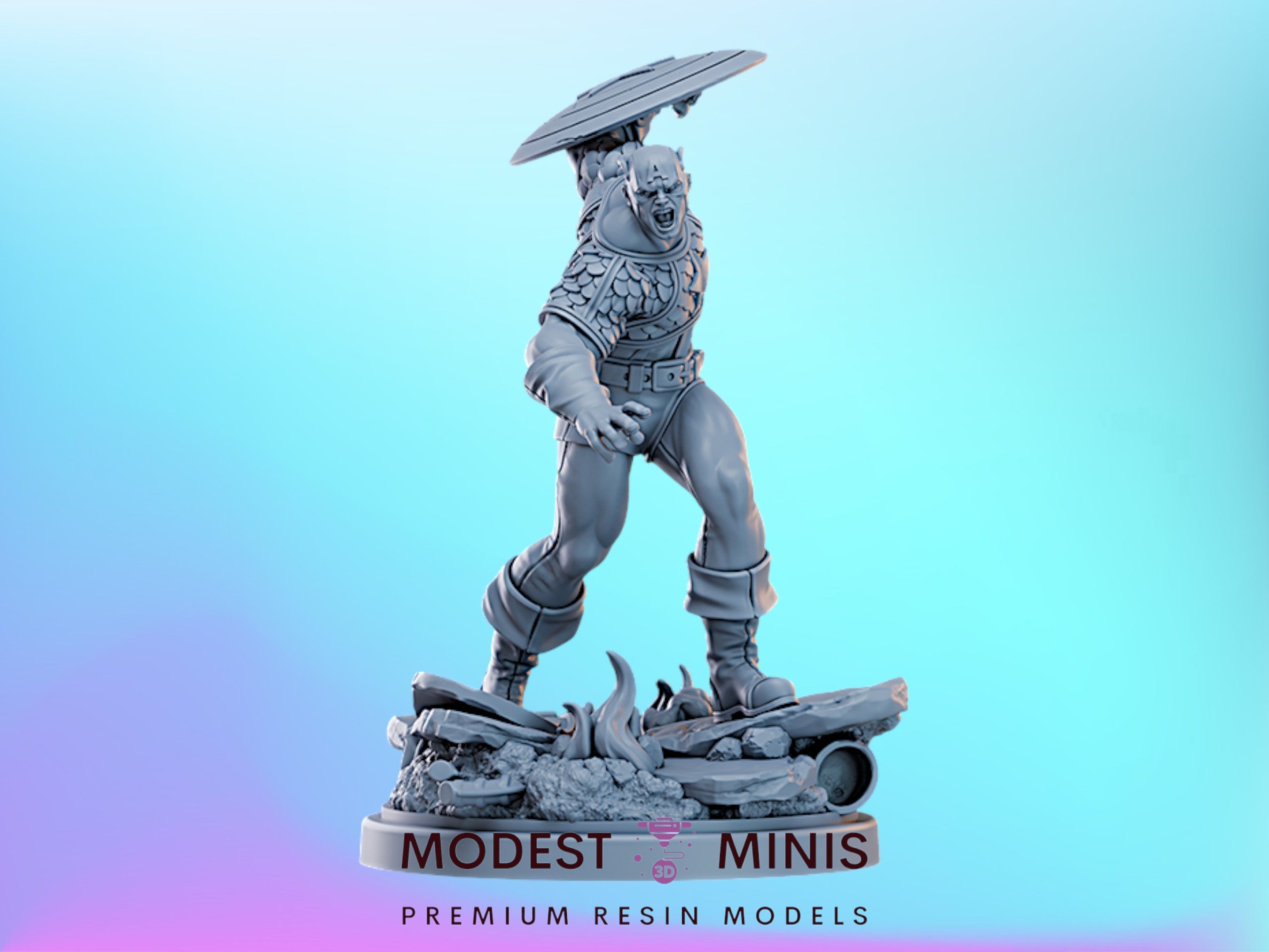 3D printed 40mm superhero MCP miniatures from Modest Minis Studio