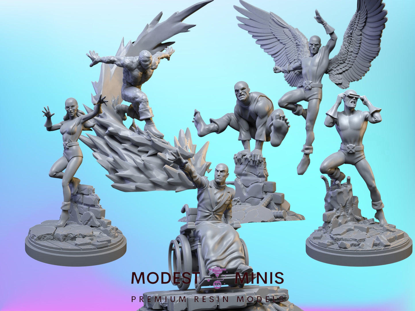 3D printed 40mm superhero MCP miniatures from Modest Minis Studio