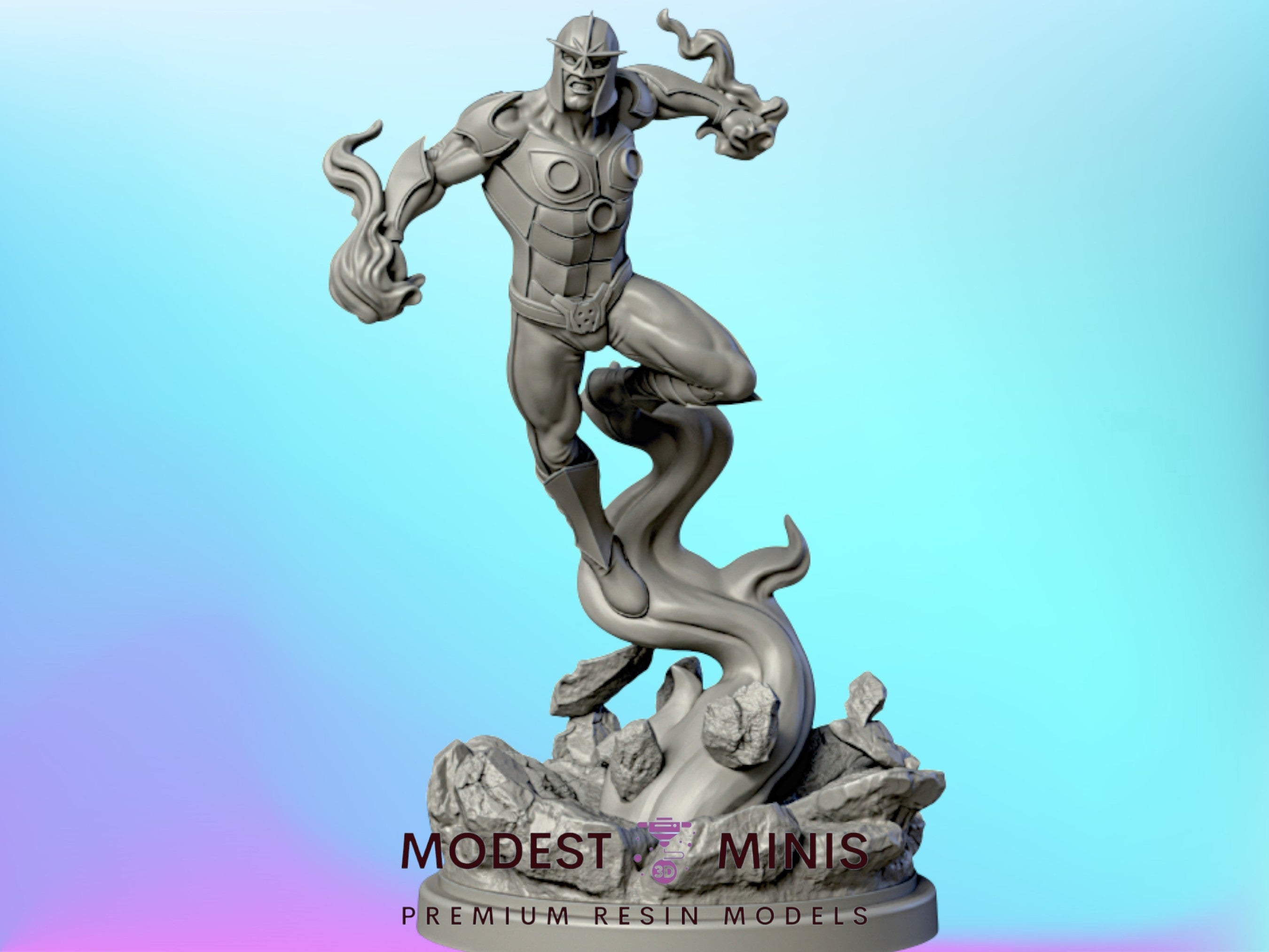 3D printed 40mm superhero MCP miniatures from Modest Minis Studio