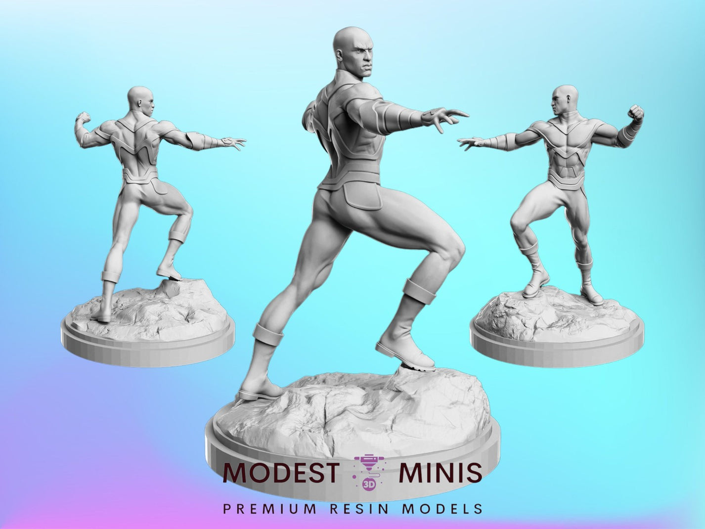 3D printed 40mm superhero MCP miniatures from Modest Minis Studio